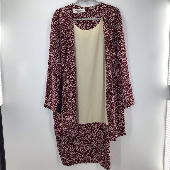 Ms. Chaus | Dresses | Ms Chaus Maroon Creme Dress W Faux Jacket Lnc ...